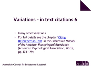 APA 6th edition referencing. Part 1 In text citation PPT