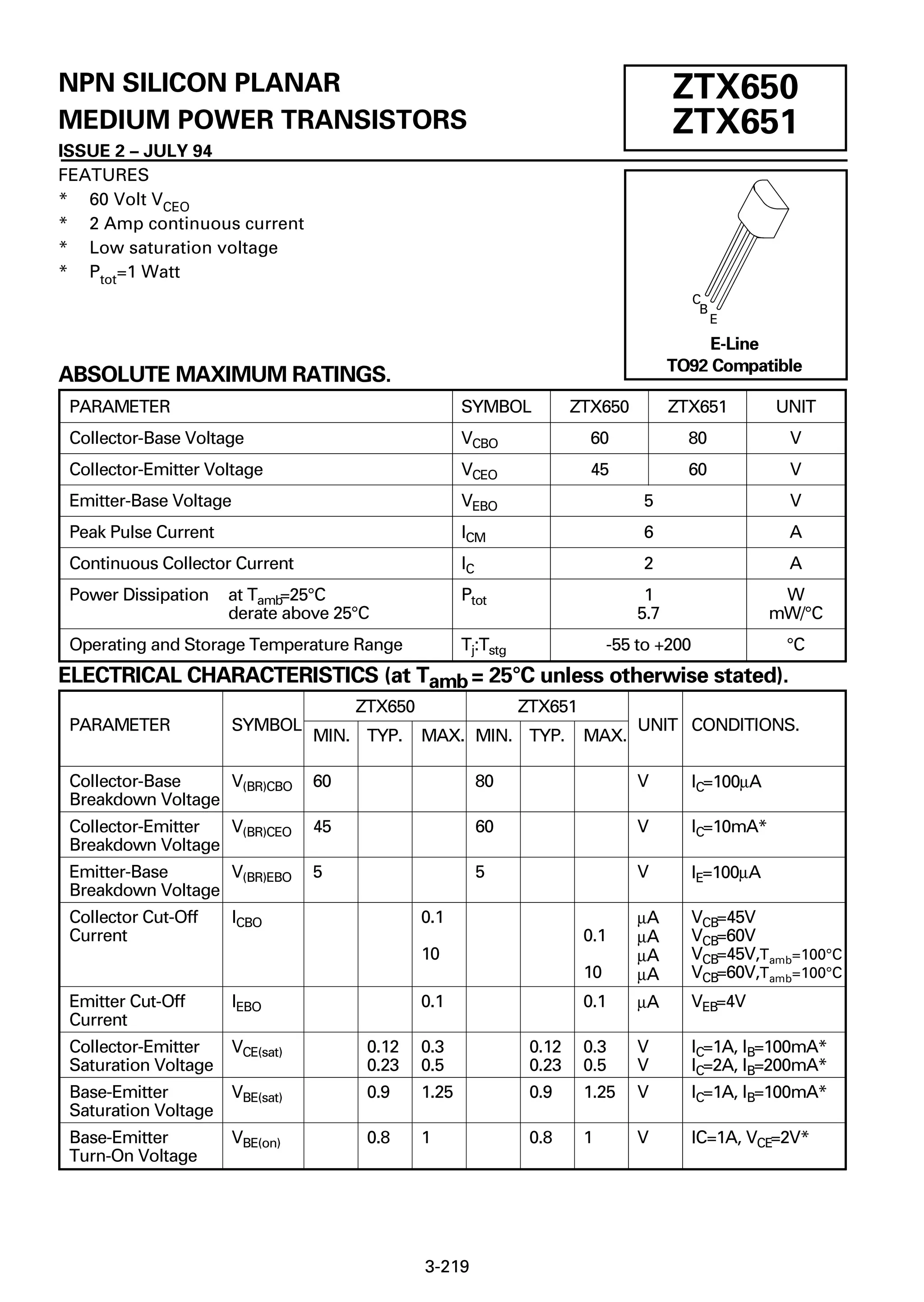 Original NPN Transistor ZTX651 651 TO-92 New | PDF