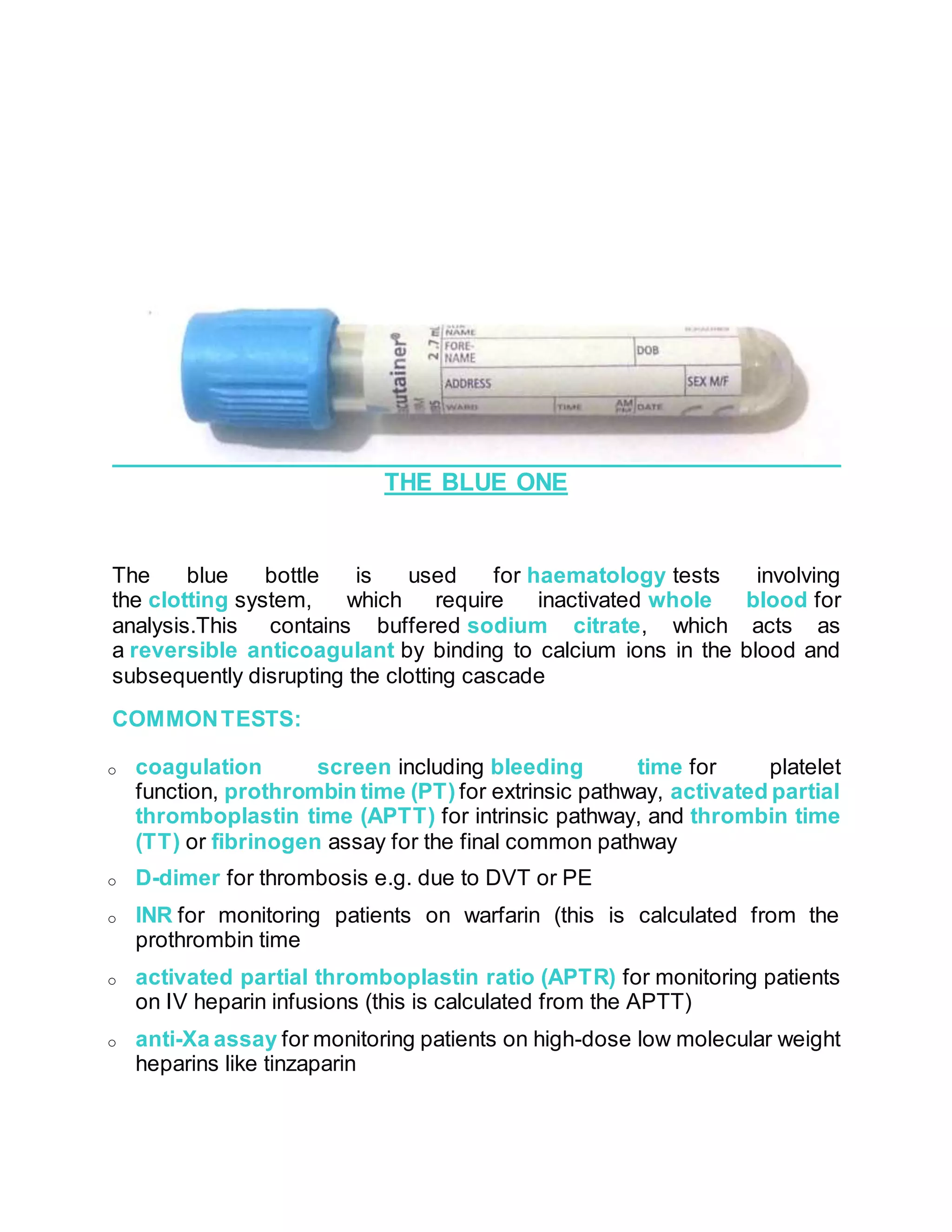 Blood collection tube with color heads | DOCX | Blood Disorders ...