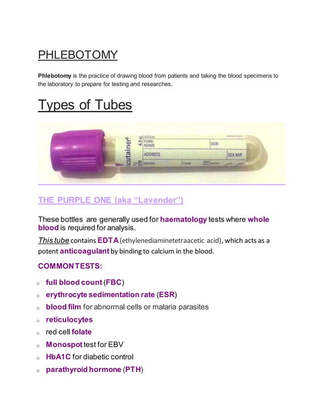 Blood collection tube with color heads | DOCX | Blood Disorders ...