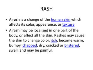 rashes - different types of rashes & diagnosis | PPTX