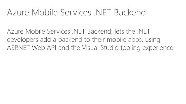 Azure Mobile Services Net Backend