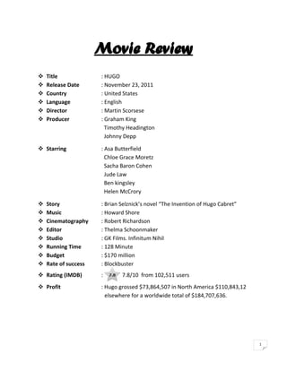 Movie review on HUGO | PDF