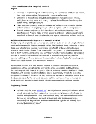 Zuora and Intacct Launch Integrated Solution | PDF