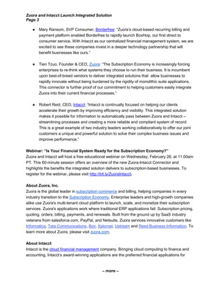 Zuora and Intacct Launch Integrated Solution | PDF