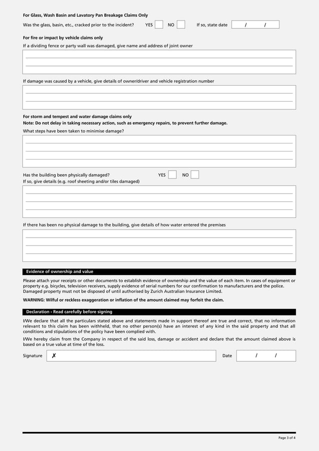 Zurich General Claim Form | PDF