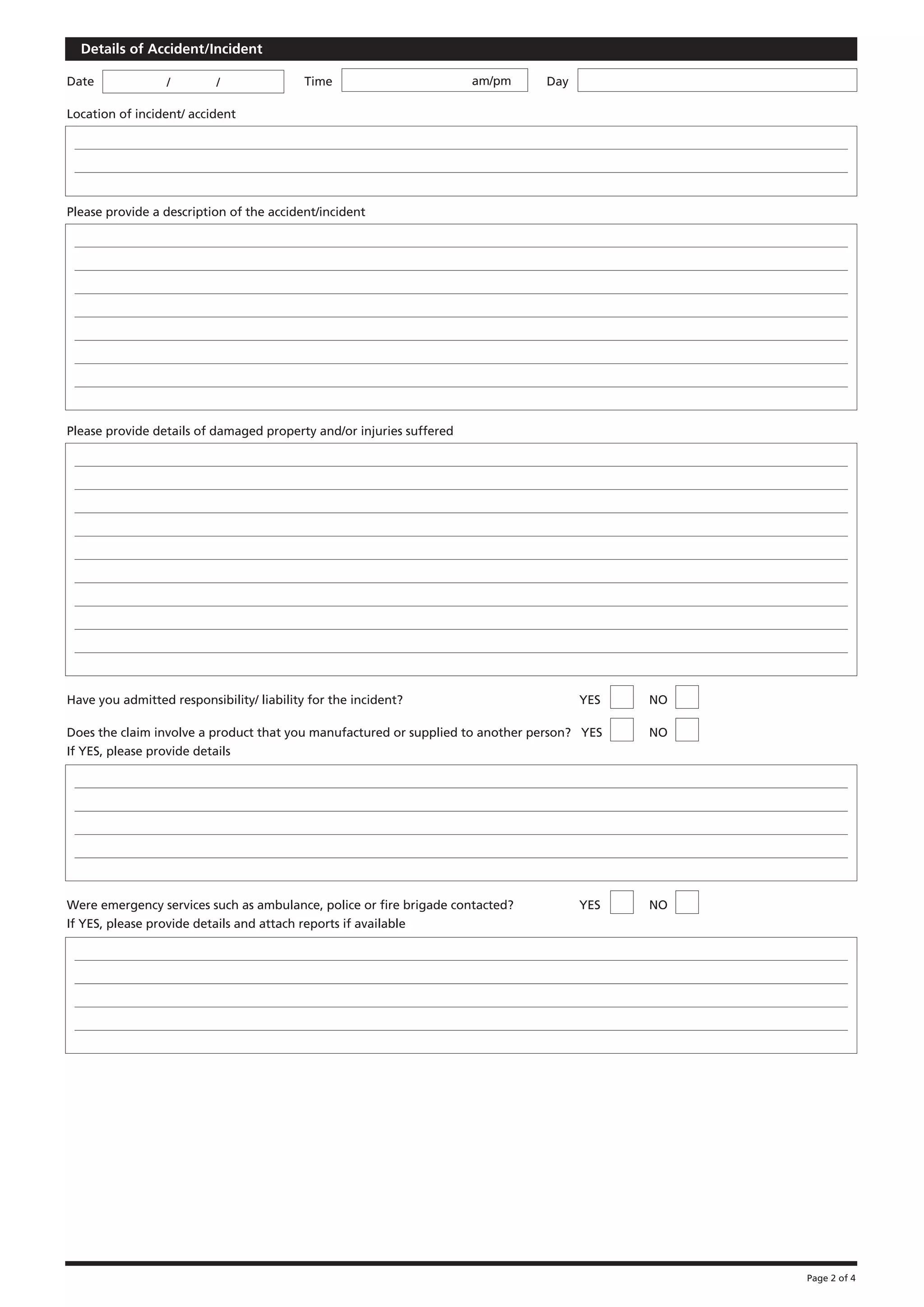 Zurich Liability Incident Report Form | PDF