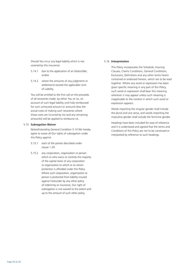 Zurich Liability PDS (Product Disclosure Statement / Policy Wording) | PDF