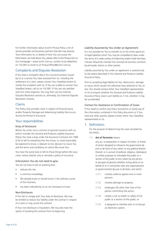 Zurich Liability PDS (Product Disclosure Statement / Policy Wording) | PDF