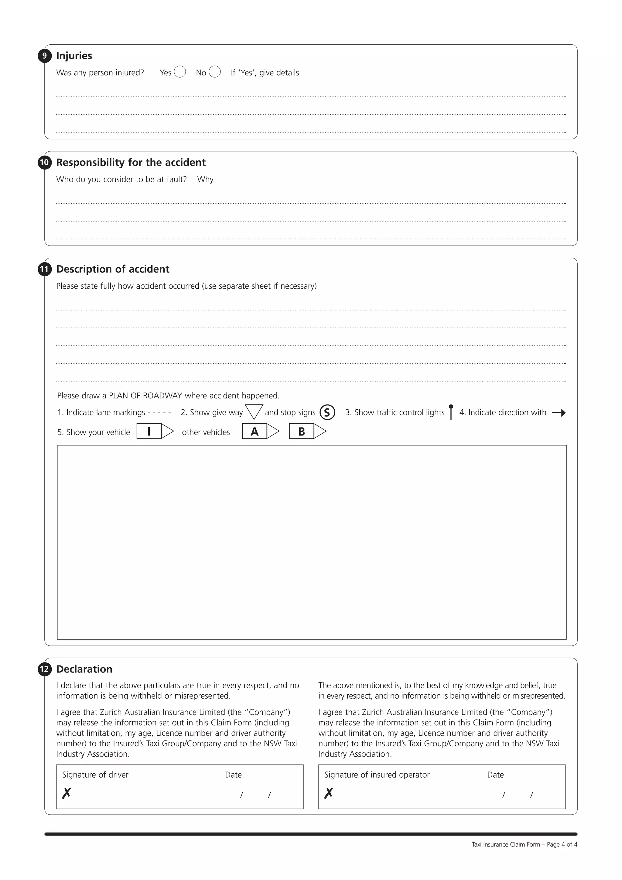 Zurich Taxi Claim Form | PDF