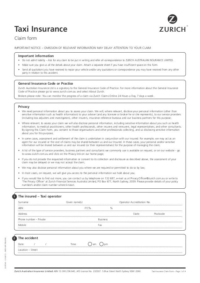 Zurich Taxi Claim Form zurich-taxi-claim-form