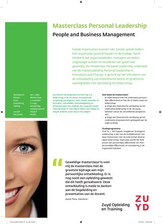 Zuyd factsheet masterclass personal leaderschip | PDF