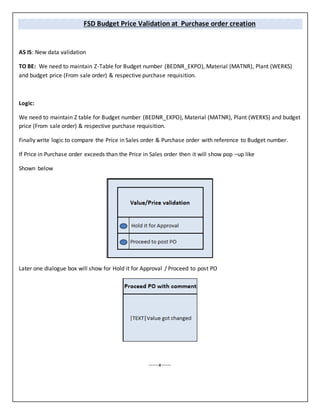 fsd for budget price validation in po | DOC
