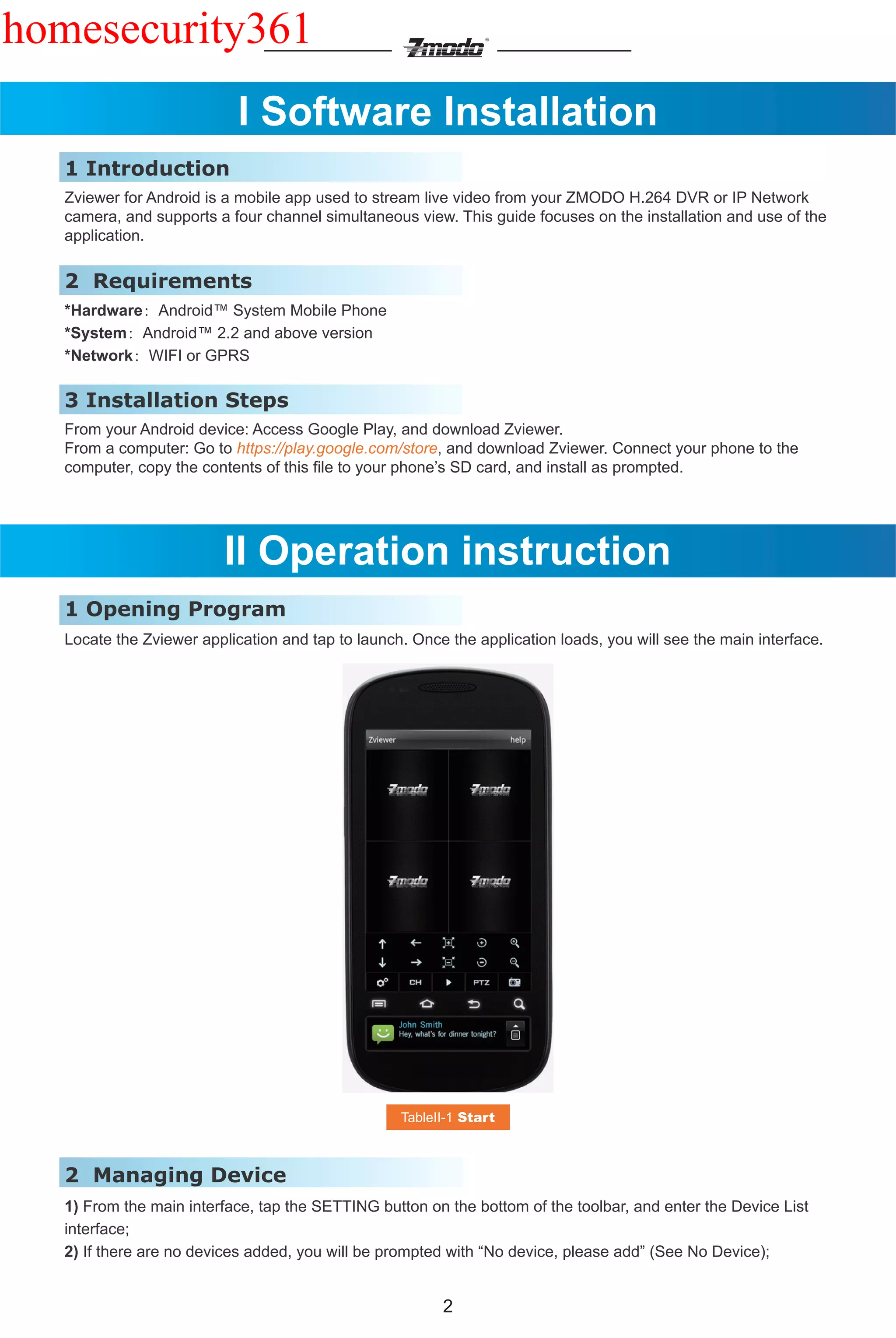 Zmodo User Manual -Zviewer for android | PDF