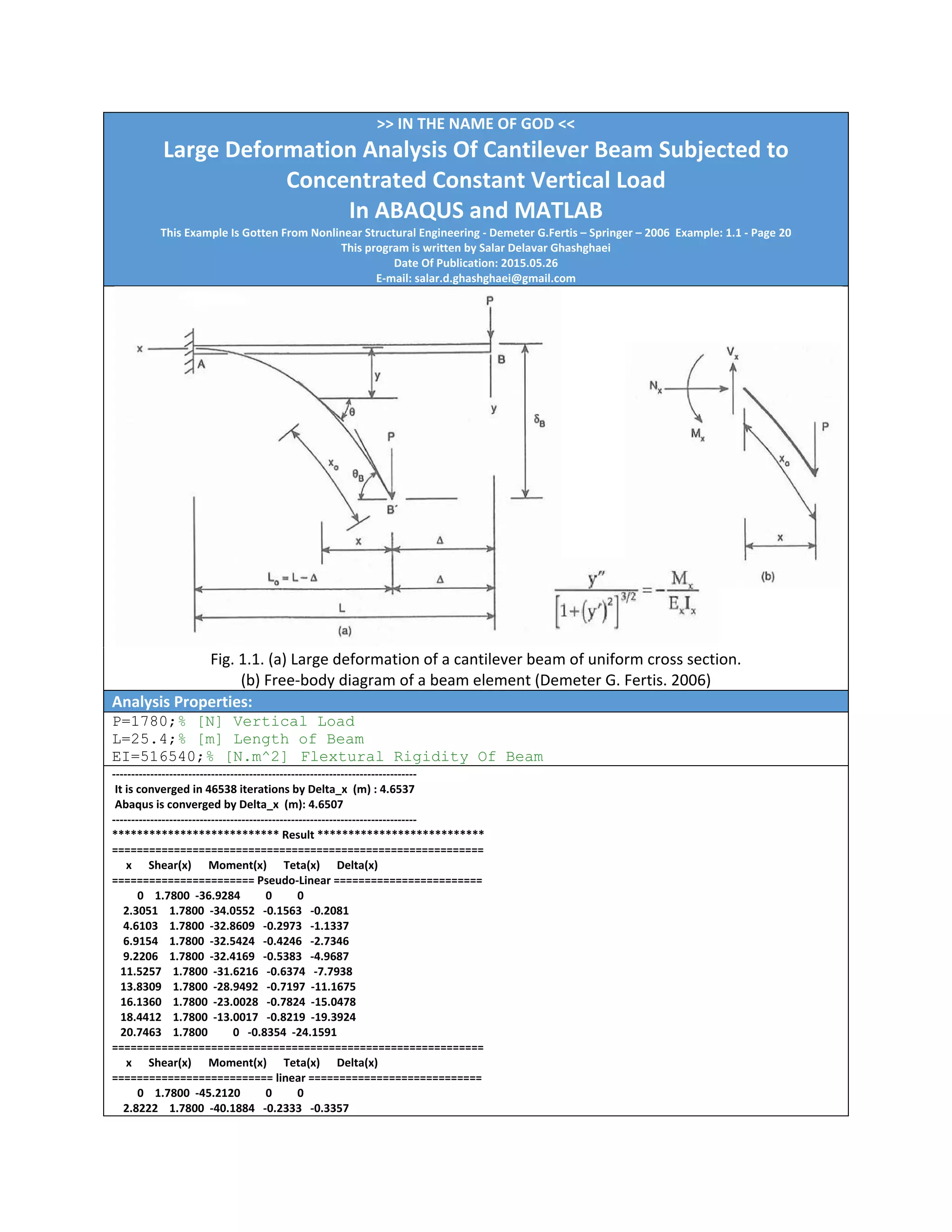 Large deformation analysis of cantilever beam subjected to concentrated constant vertical load ...