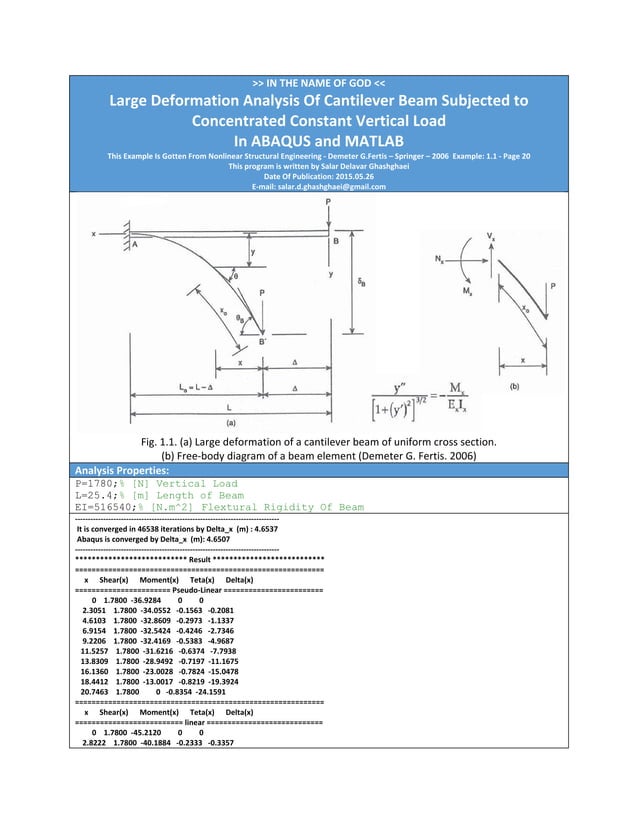 Large deformation analysis of cantilever beam subjected to concentrated constant vertical load ...