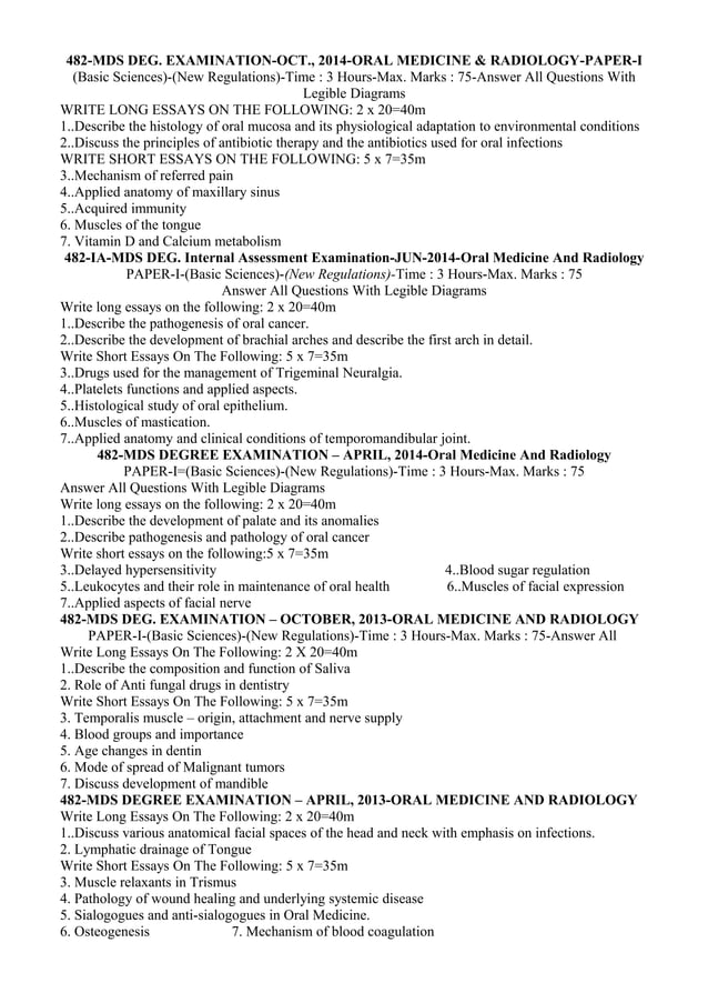 NTRUHS MDS question papers from 2002-2014 Oral medicine | DOC