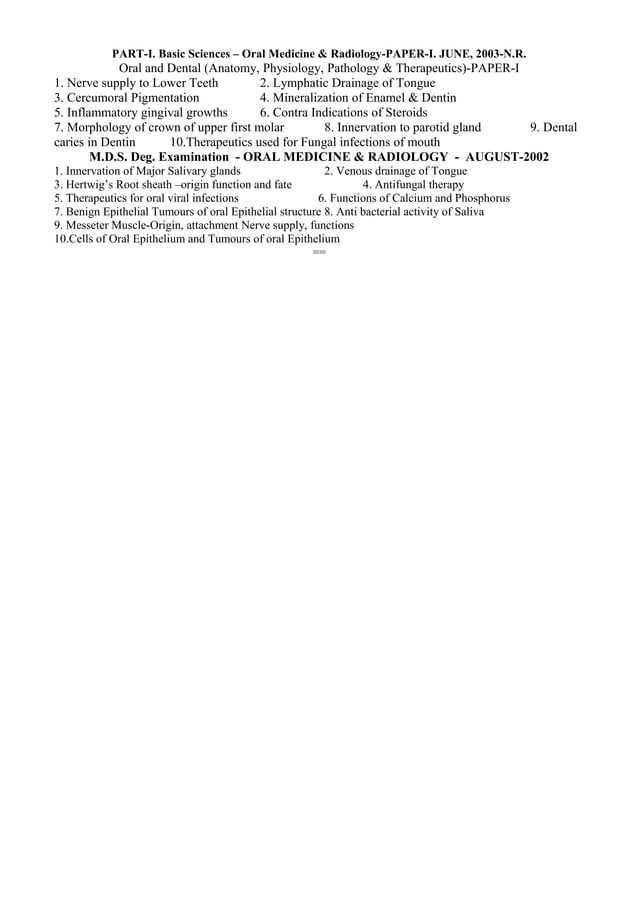 NTRUHS MDS question papers from 2002-2014 Oral medicine | DOC