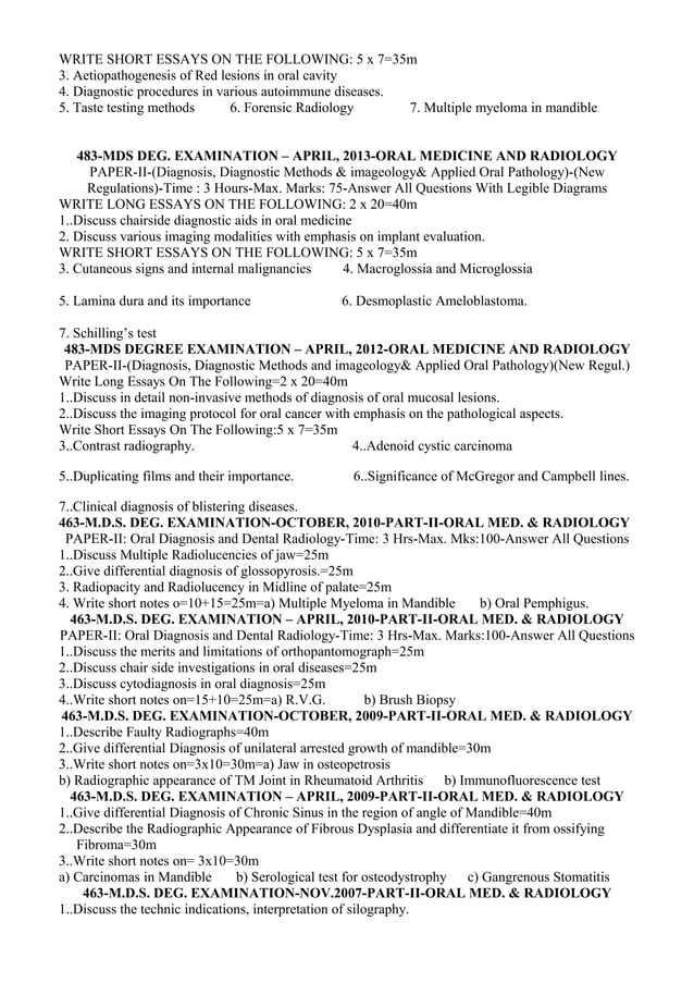 NTRUHS MDS question papers from 2002-2014 Oral medicine | DOC