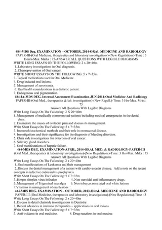 NTRUHS MDS question papers from 2002-2014 Oral medicine | DOC