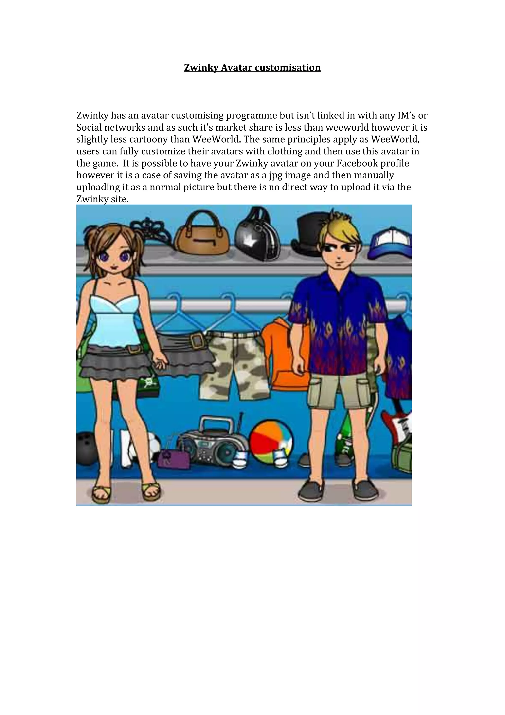 Zwinky avatar customisation | DOCX