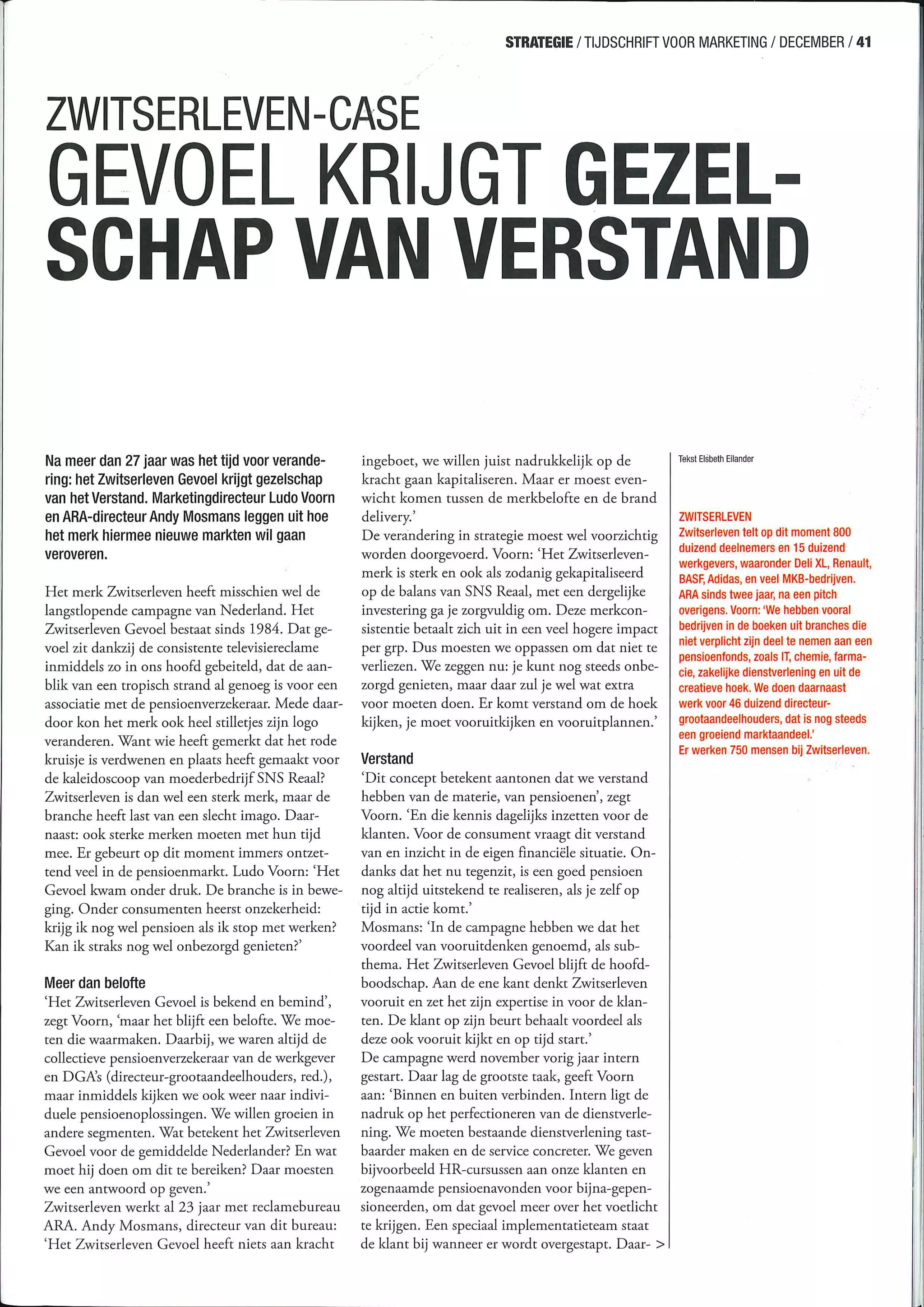 Zwitserleven Gevoel krijgt gezelschap van verstand - TvM dec 2011 | PDF