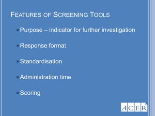Marian Power -The Role of Screening Tools in Initial Diagnosis | PPT