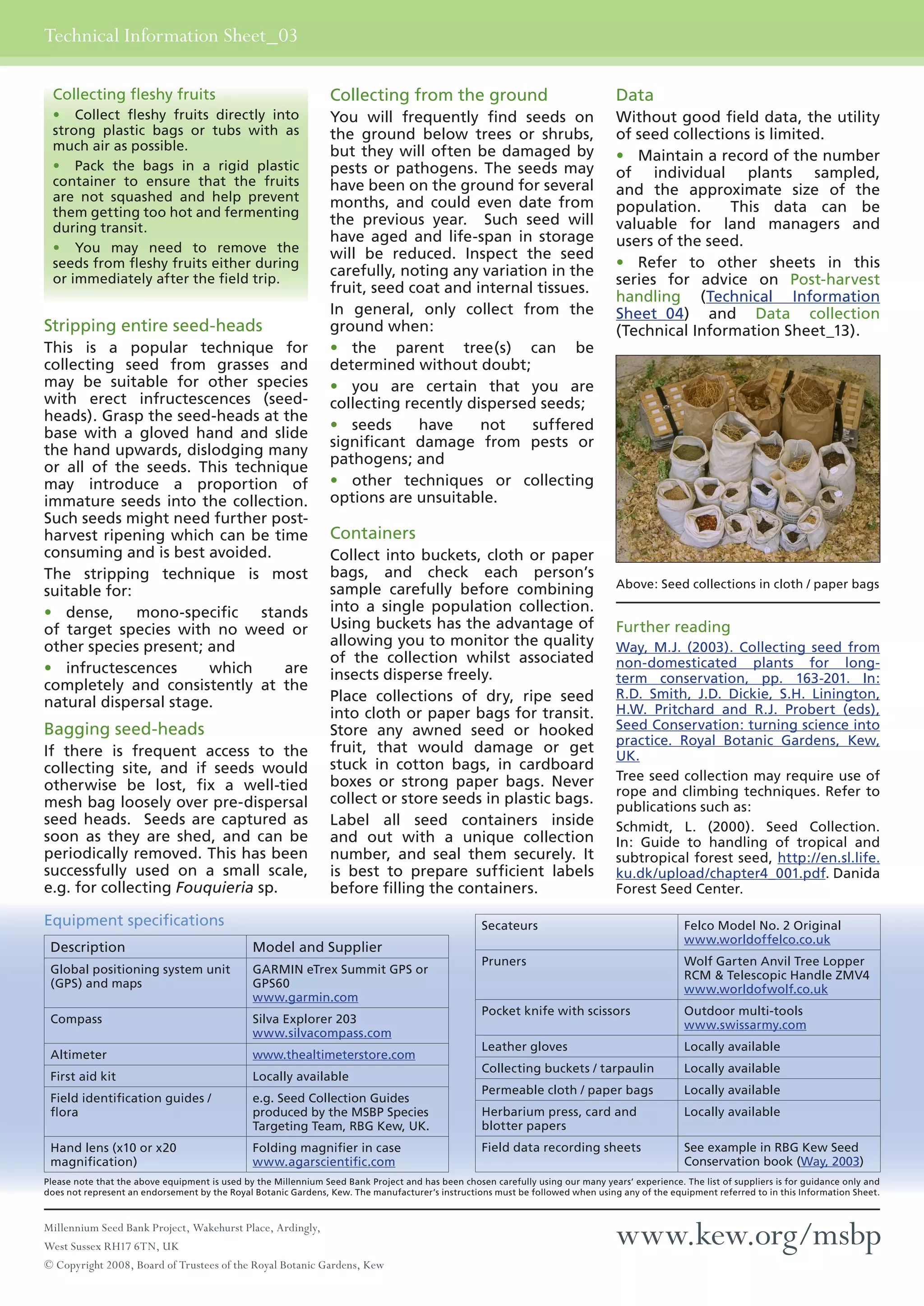 Seed Collecting Techniques ~ Royal Botanic Gardens | PDF