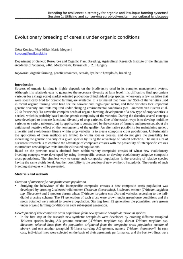 Breeding for Resilience: A Strategy for Organic and Low-Input Farming ...