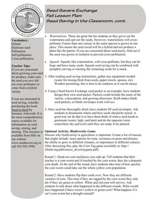 Seed Saving in the Classroom Fall Lesson Plan: Seed Savers Exchange | PDF