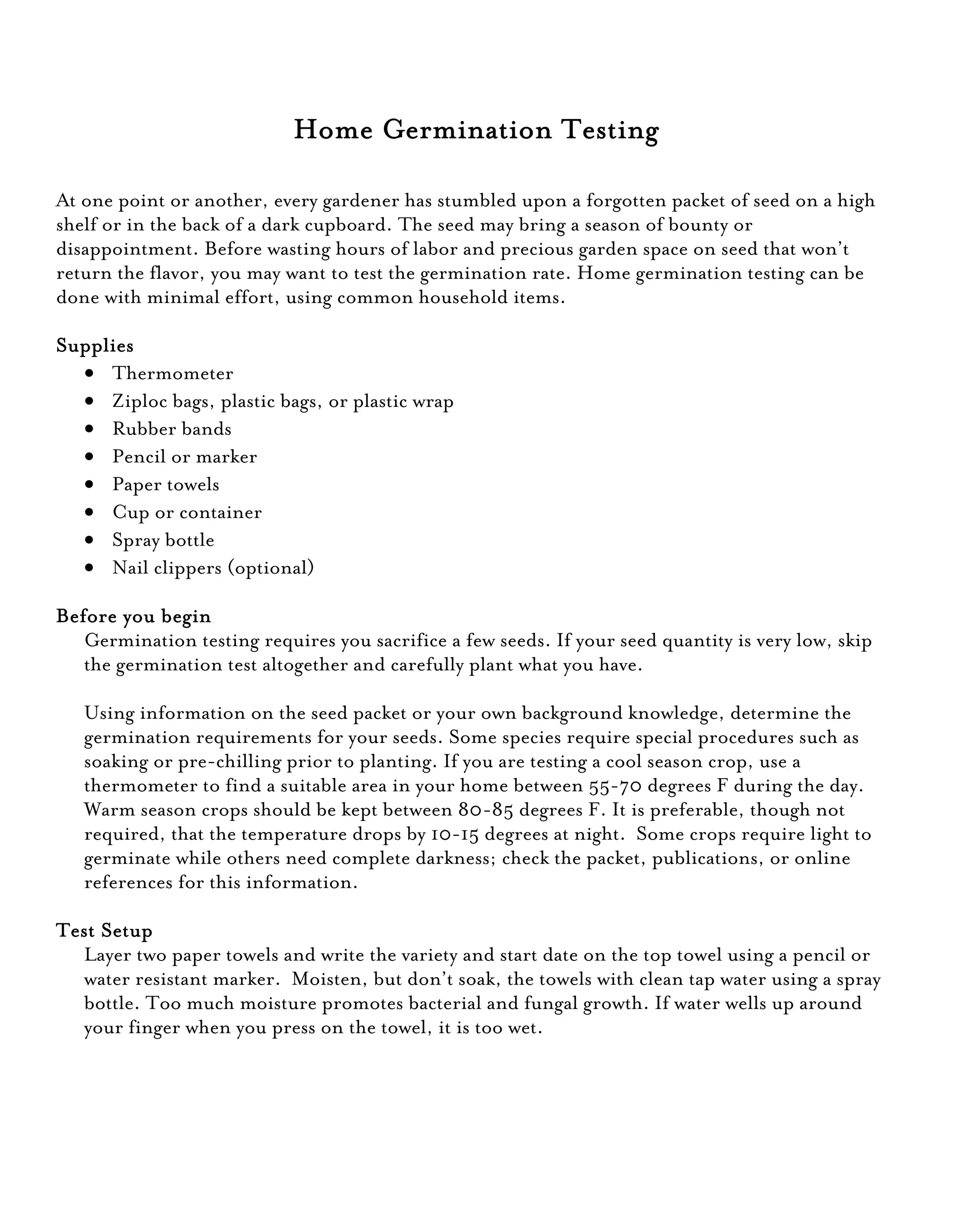 Home Germination Testing of Seeds | PDF