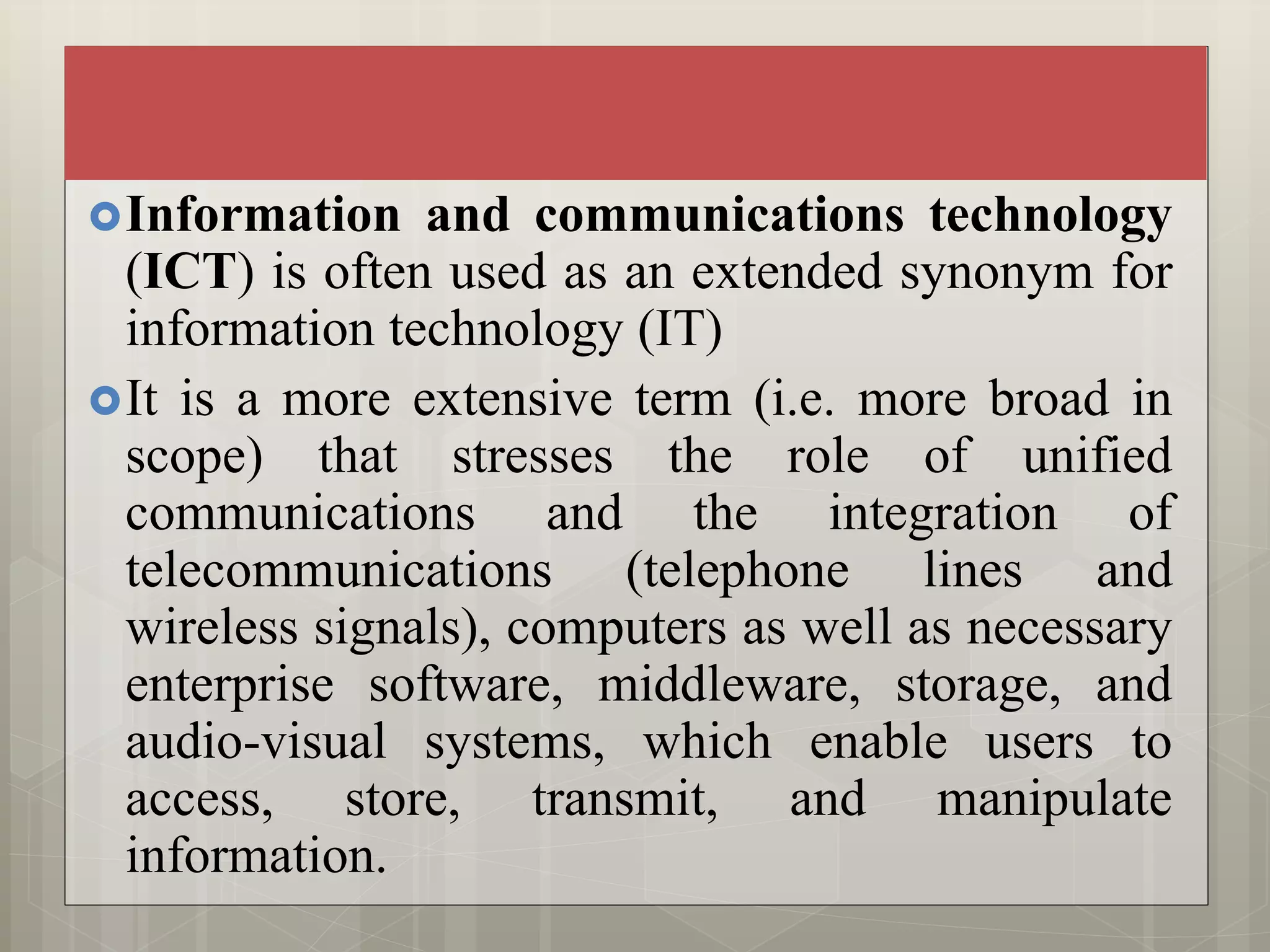 ICT concept need and scope | PPTX