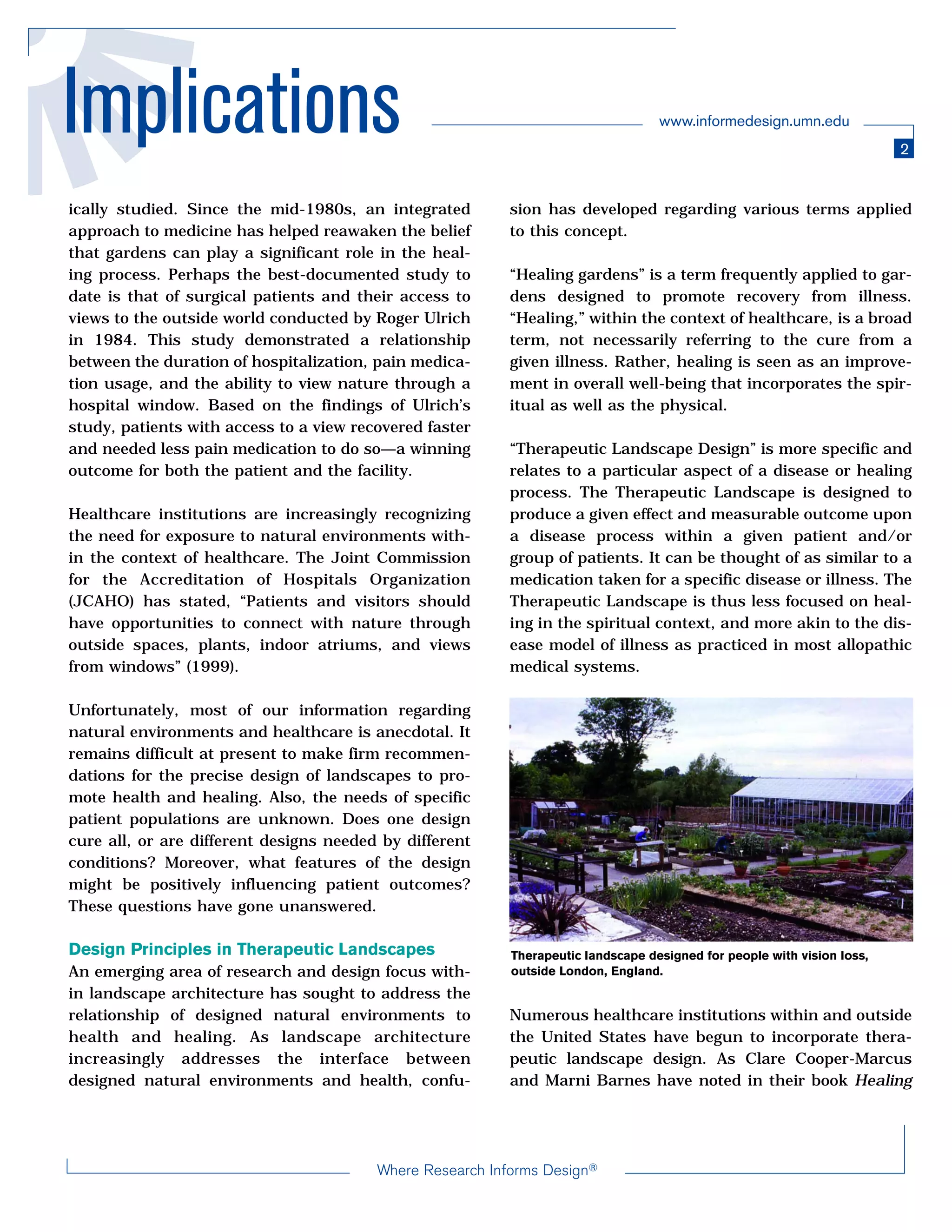 Healing by Design: Healing Gardens and Therapeutic Landscapes | PDF