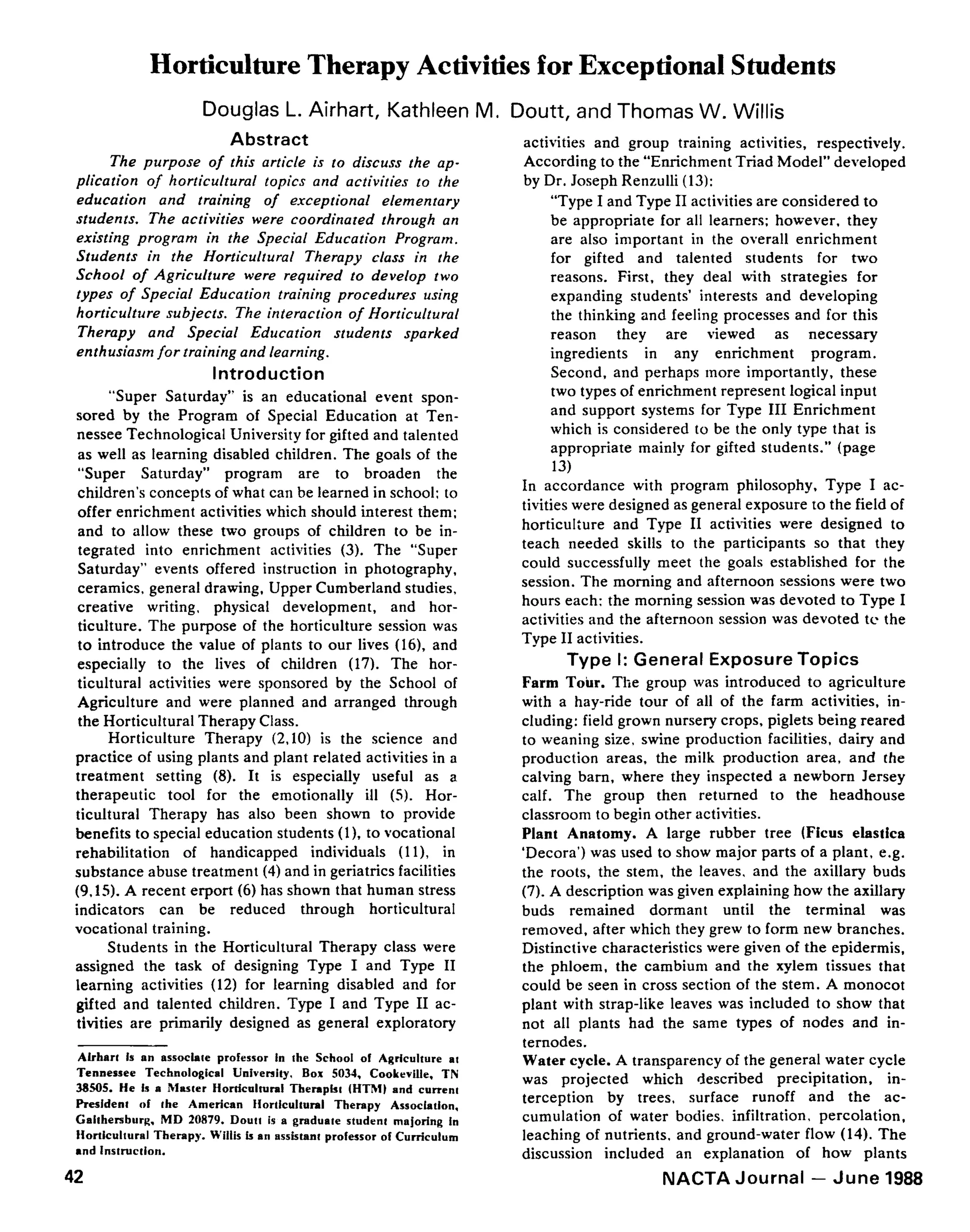 Horticulture Therapy Activities for Exceptional Students | PDF