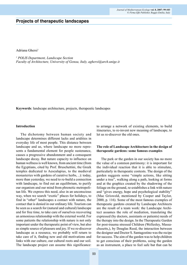 Projects of Therapeutic Landscapes | PDF | Free Download