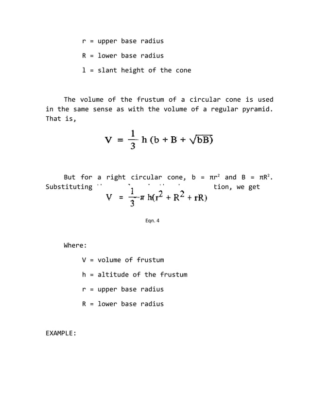 solid mensuration (solids with volume equals mean BH) | DOC | Geography ...