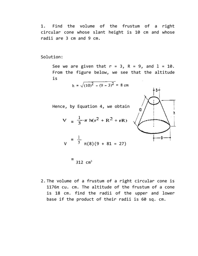 solid mensuration (solids with volume equals mean BH) | DOC | Geography ...