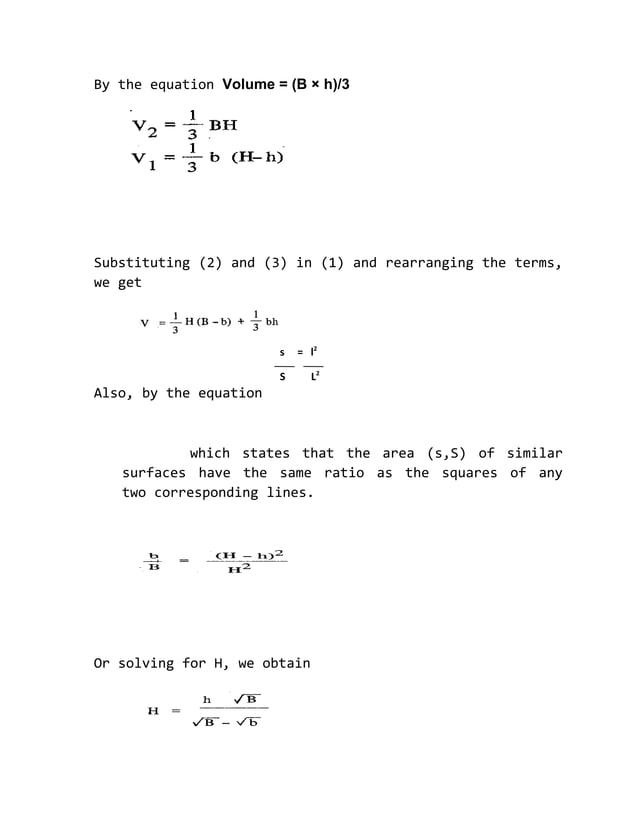 solid mensuration (solids with volume equals mean BH) | DOC | Geography ...
