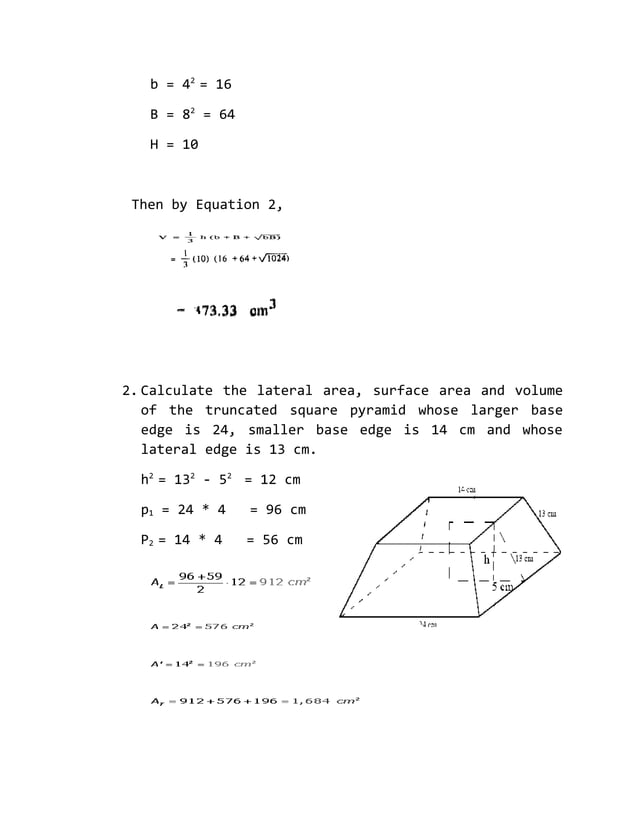 solid mensuration (solids with volume equals mean BH)