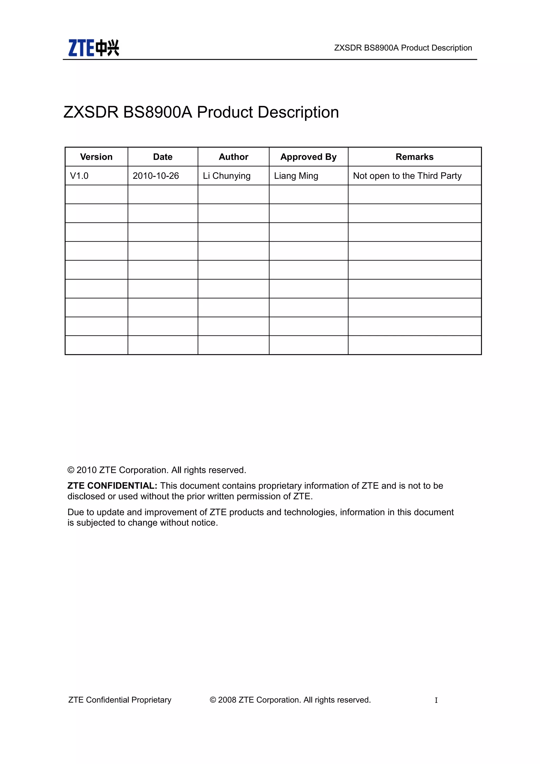 Zxsdr bs8900 a product description 20101026 | PDF