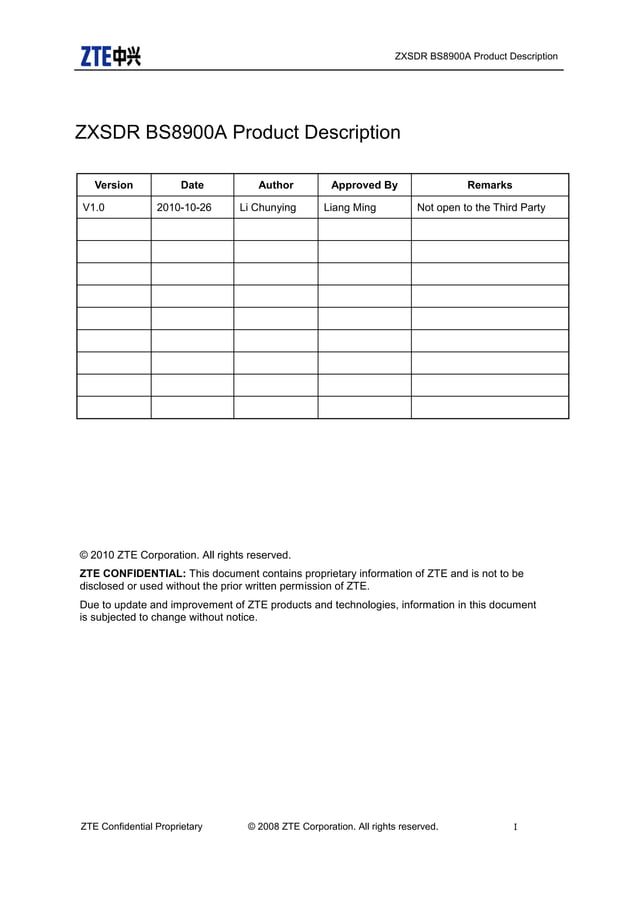 Zxsdr bs8900 a product description 20101026 | PDF