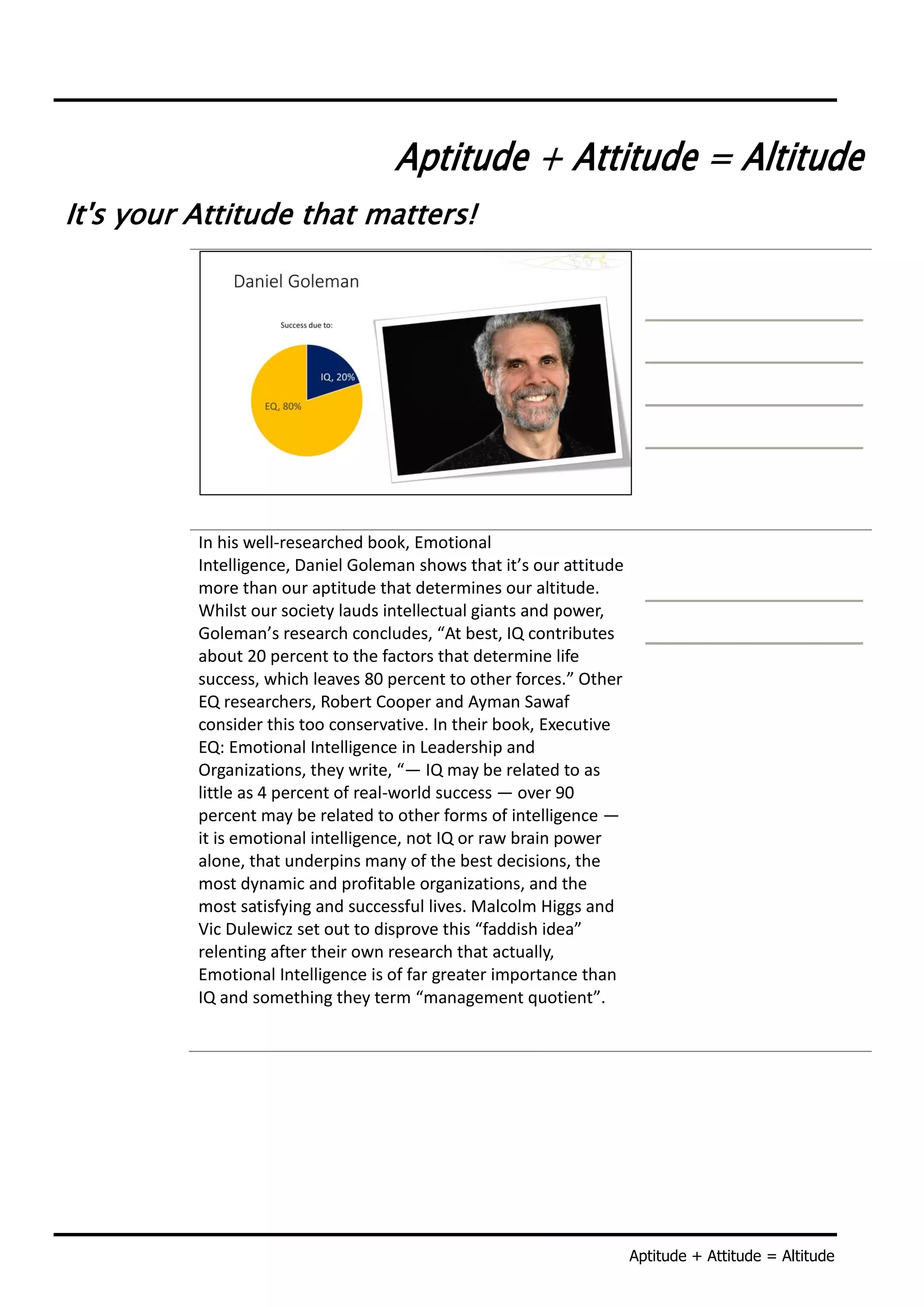 Aptitude plus attitude equals altitude session handout | PDF