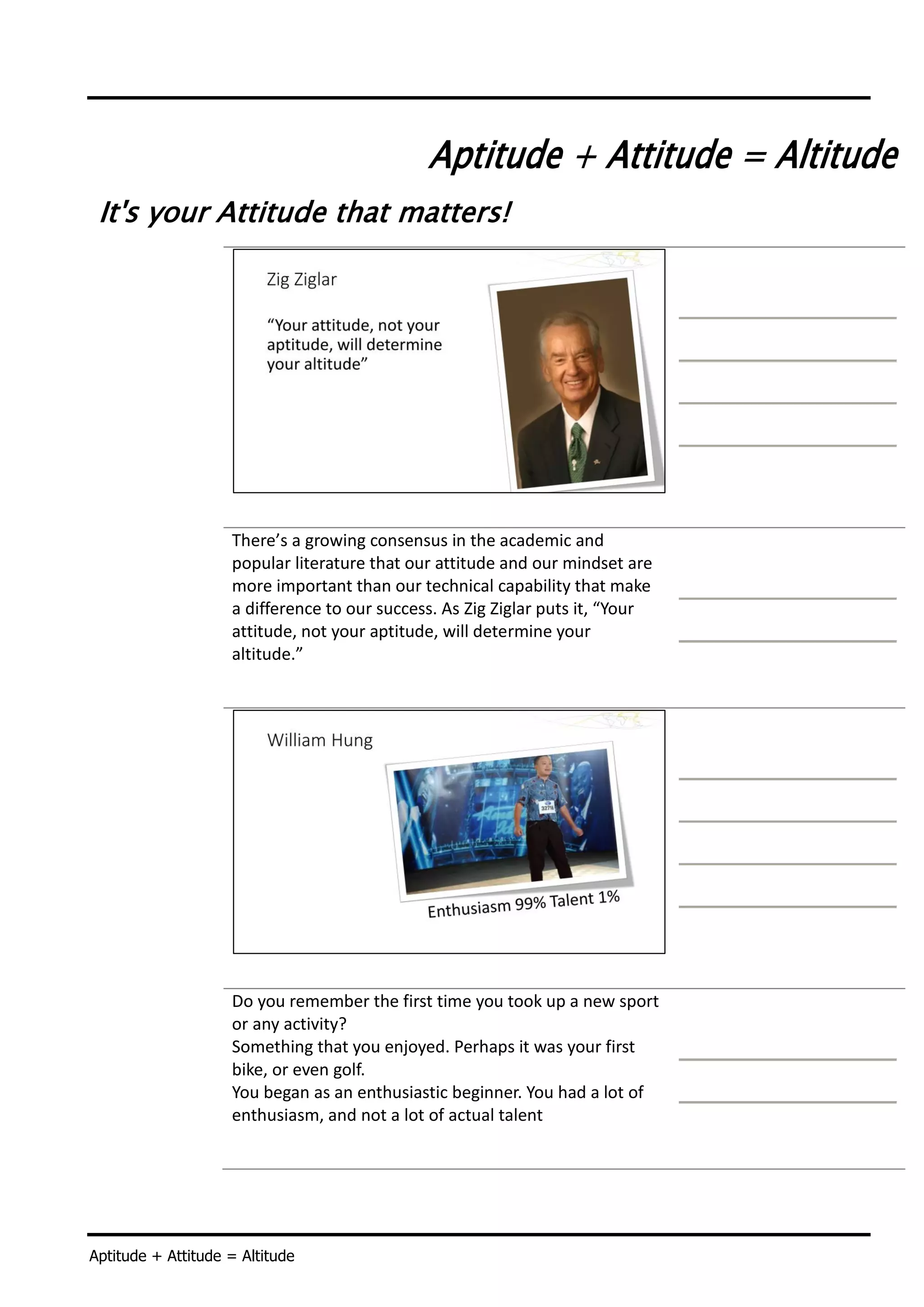 Aptitude plus attitude equals altitude session handout | PDF