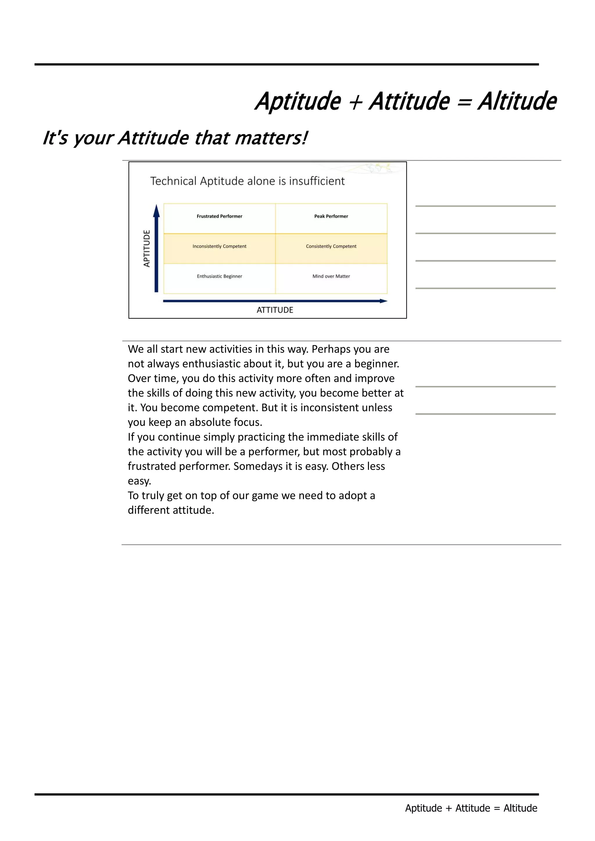 Aptitude plus attitude equals altitude session handout | PDF