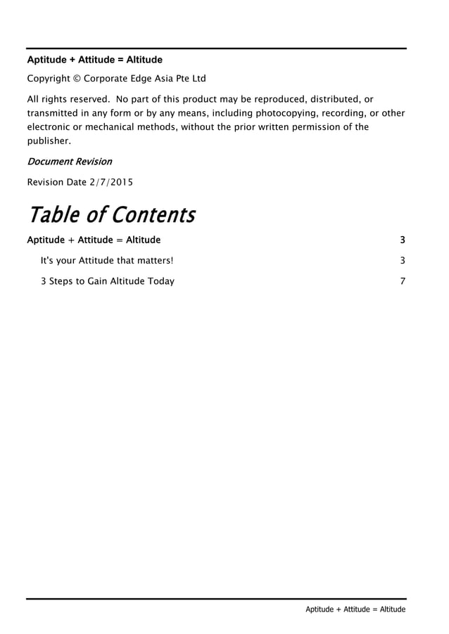 Aptitude plus attitude equals altitude session handout | PDF