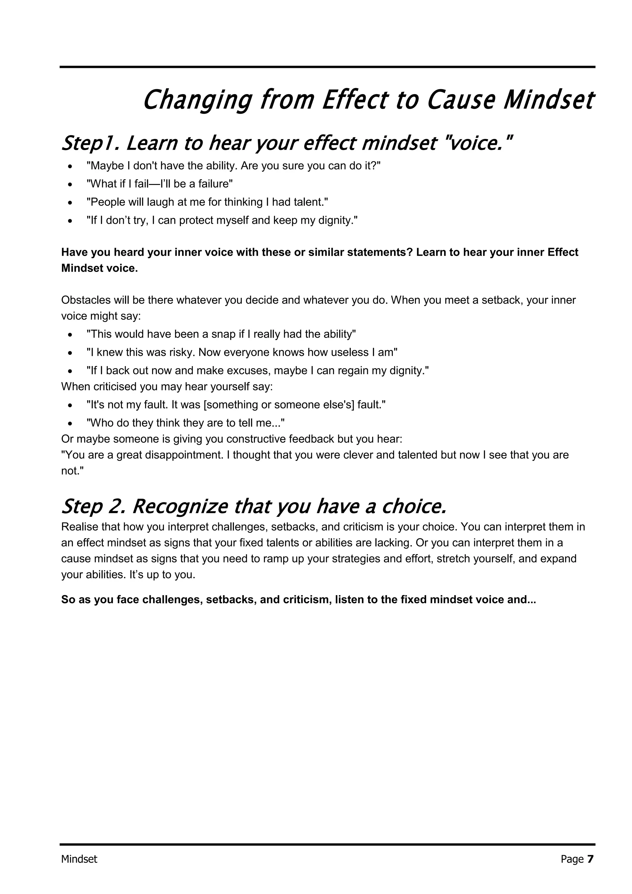 Mindset session handout | PDF